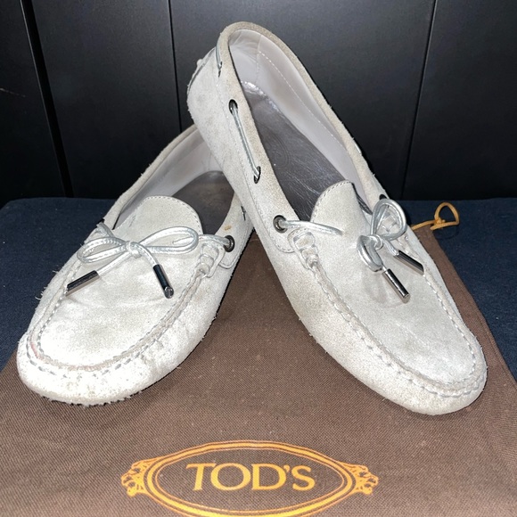 Tod's | Shoes | Tods Womens Grey Suede Gommino Driving Moccasin Slipper Size Eu 4 | Poshmark